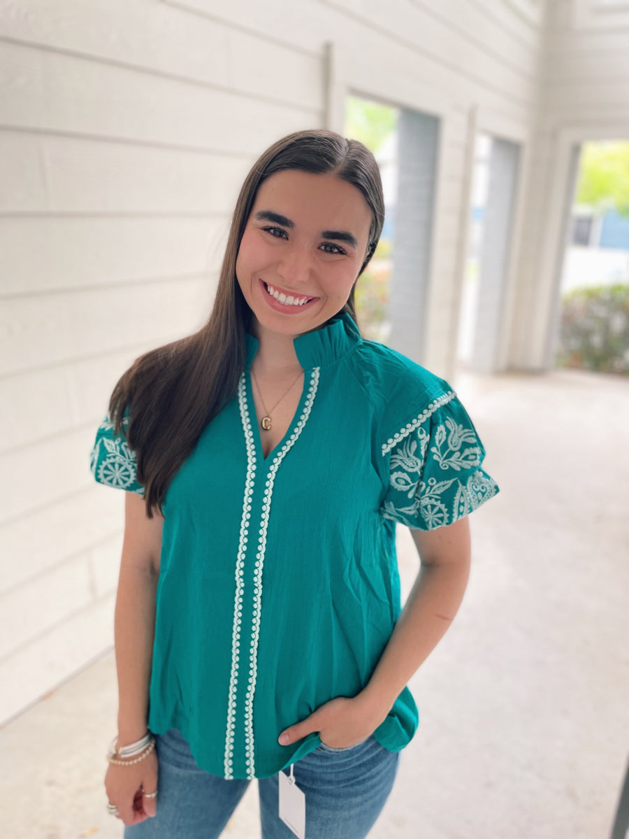 Embroidered Beauty Top 🩵 – Pink Lemonade Clothing Boutique